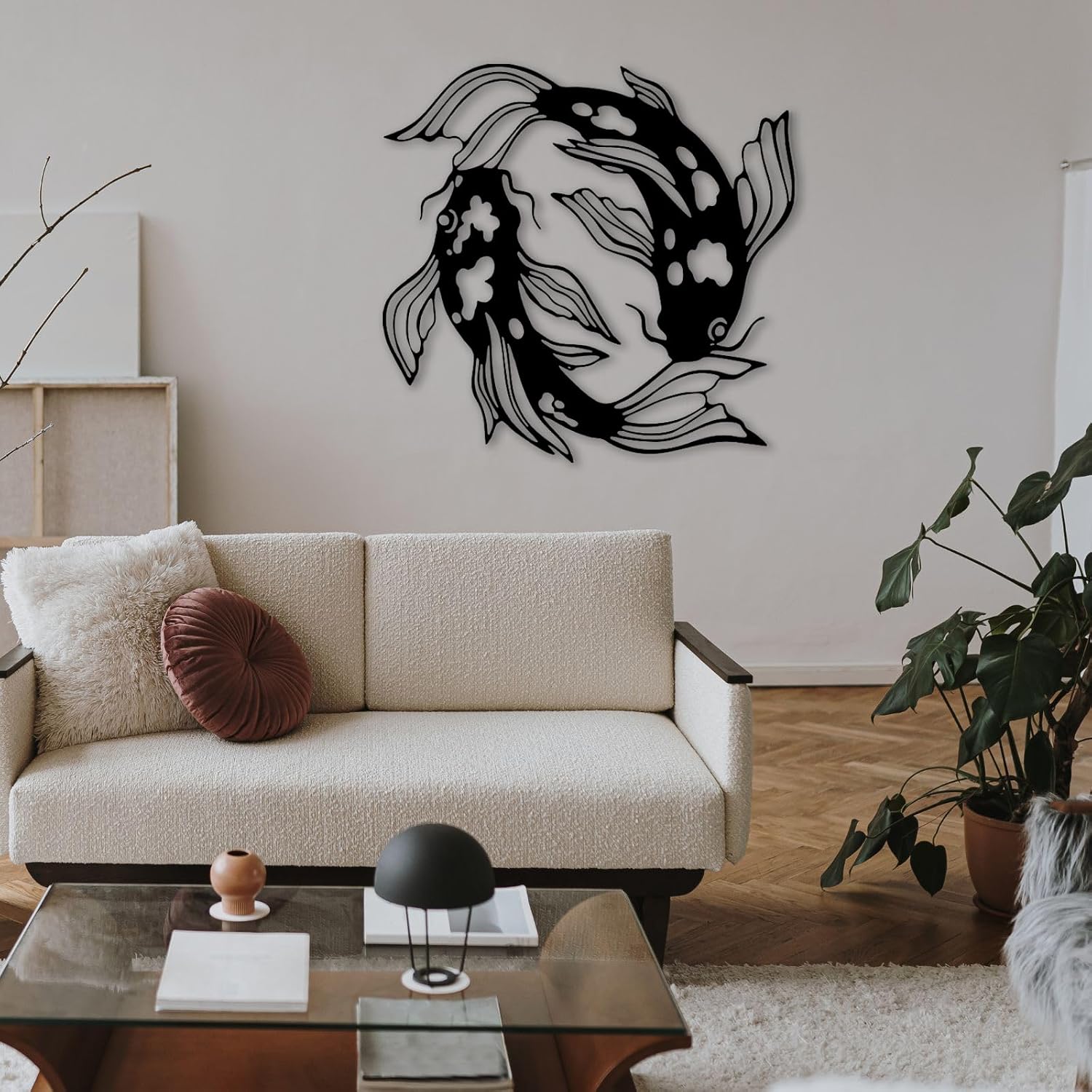 Amazon.com: Feng Shui Koi Fish Art Metal Sculpture - Minimalist Line ...