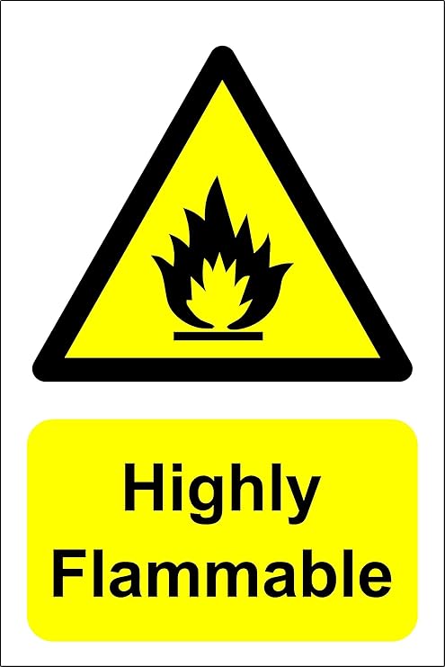 Highly flammable Safety sign - Self adhesive sticker 150mm x 100mm ...