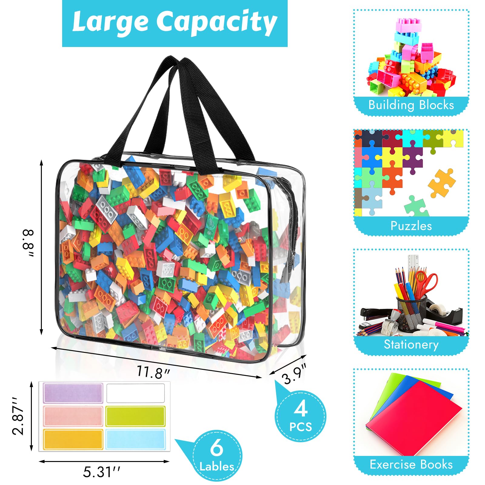 Snapklik.com : 4 Pack Toy Storage Bags, Clear PVC Toy Organizer