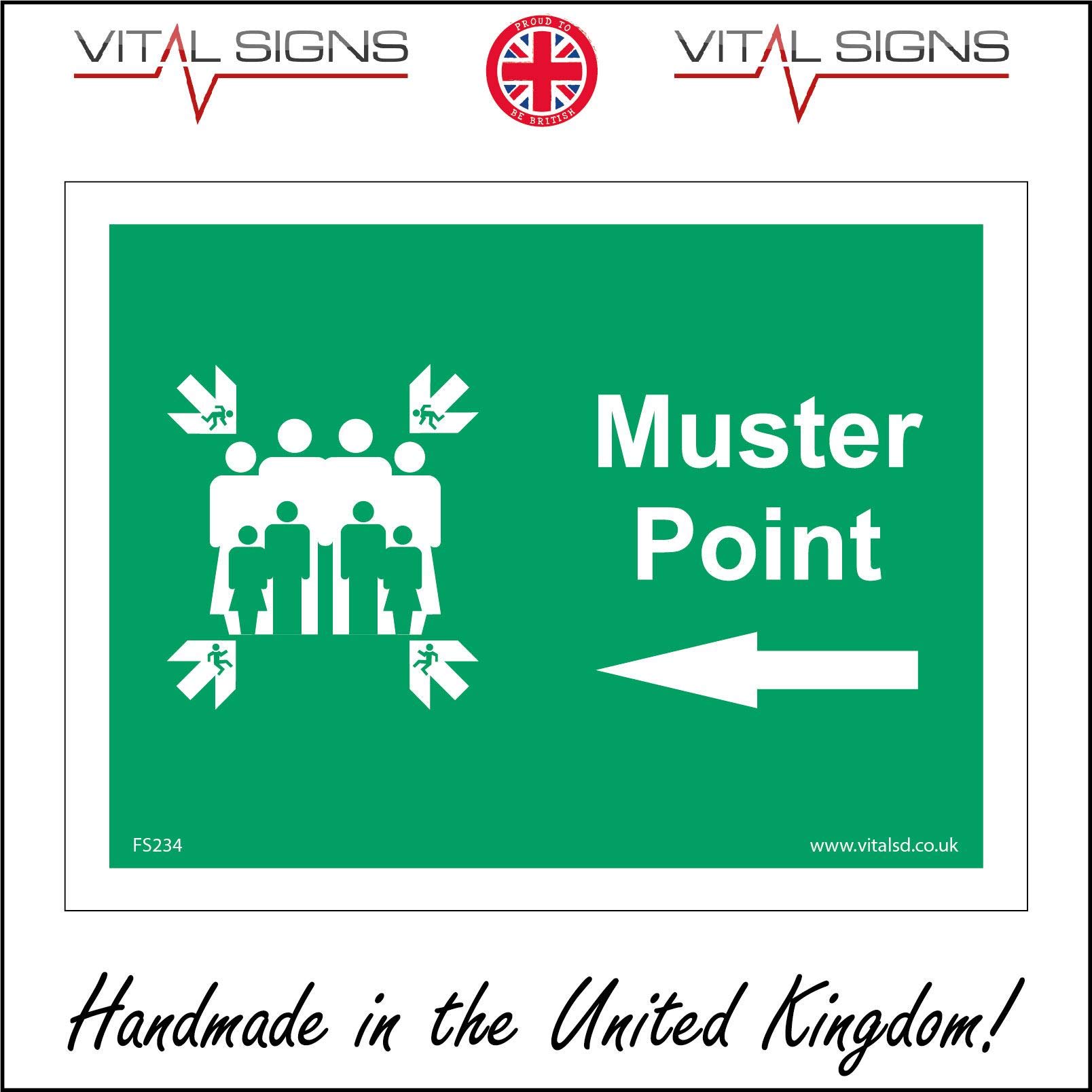 Buy FS234 Muster Point Left Arrow Fire Emergency Assembly Area Safety ...