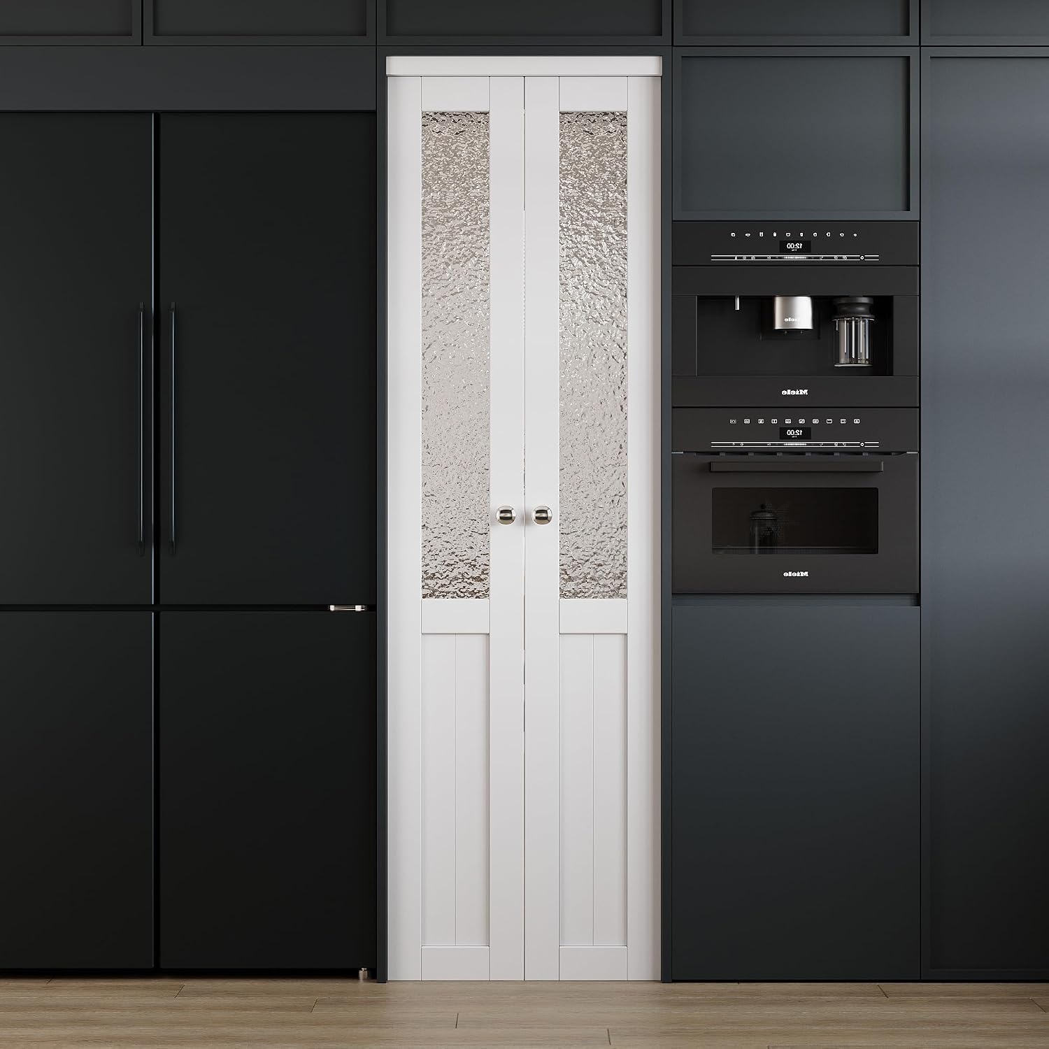 French Pivot Door for 24" x 80" Opening, Double Frosted Ripple Glass ...