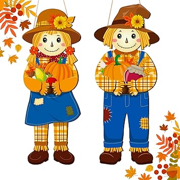 Amazon.com: 2Pcs Fall/Thanksgiving Scarecrow Sign Decorations Outdoor ...