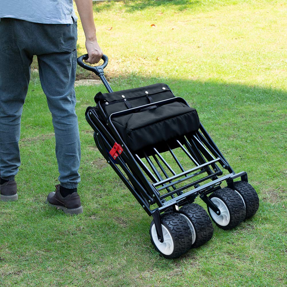 BEAU JARDIN Folding Beach Wagon Cart 300 Pound Capacity Collapsible