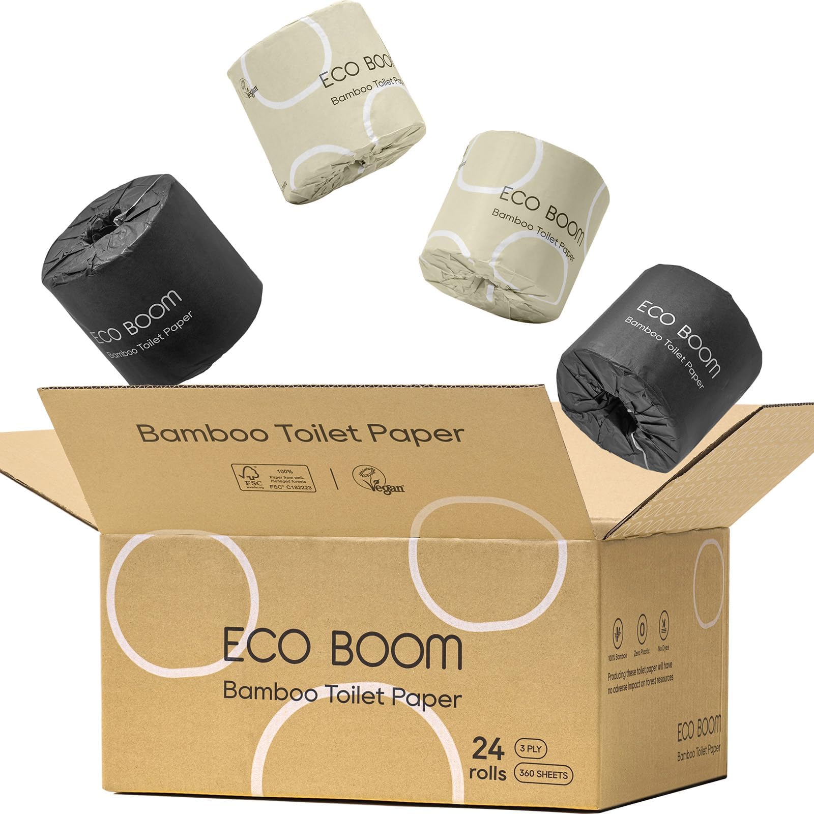 Amazon.com: ECO BOOM 100% Toilet Paper Bamboo 3-fly, Plastic-Free ...