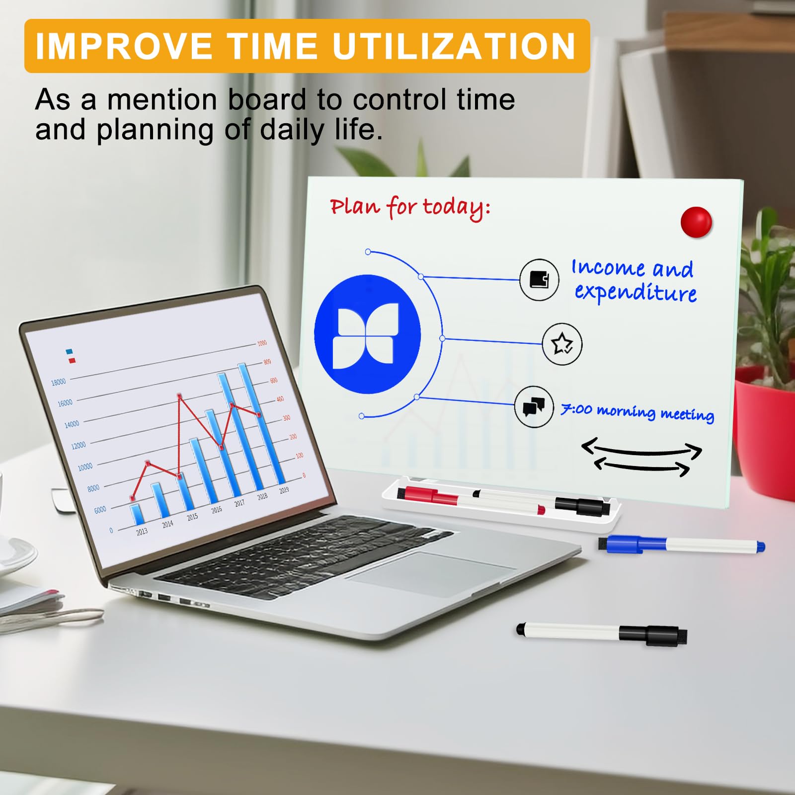 Snapklik.com : H-Qprobd Small Desktop Whiteboard Glass Dry Erase White ...