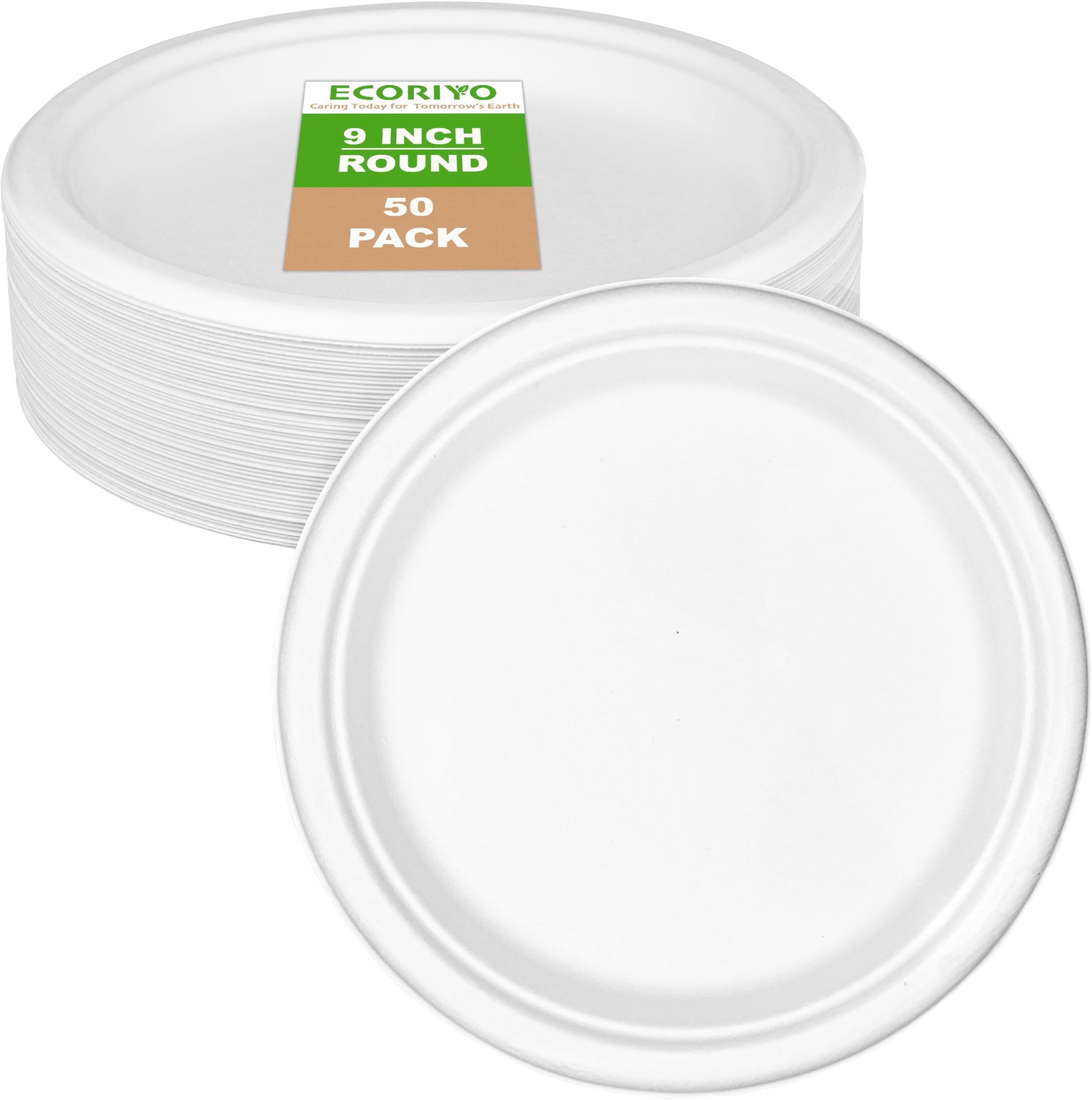 ECORIYO 6-Inch Square Paper Plates Bagasse Sugarcane Plates - 50-Pack ...