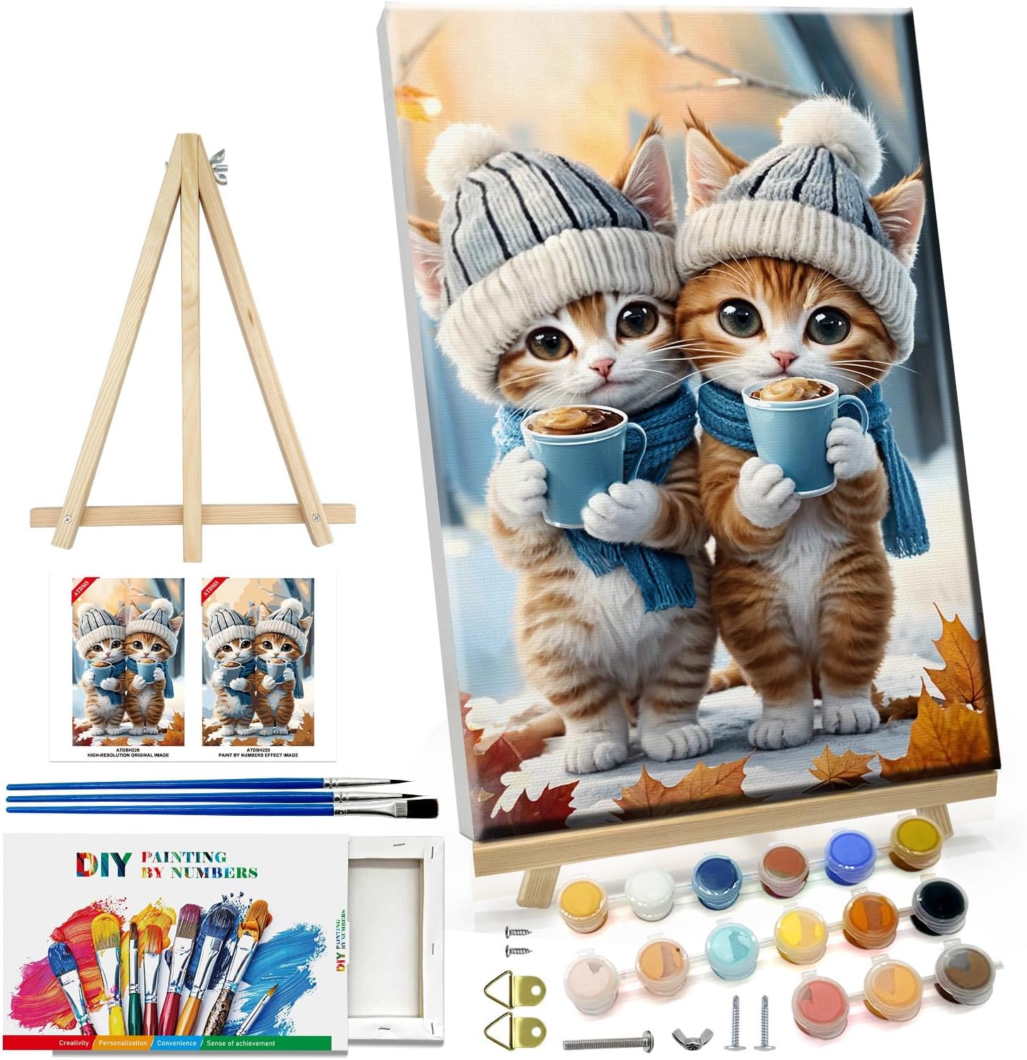 Amazon.com: ATDMS Paint by Numbers Kits for Adults DIY Cute Cats Paint ...
