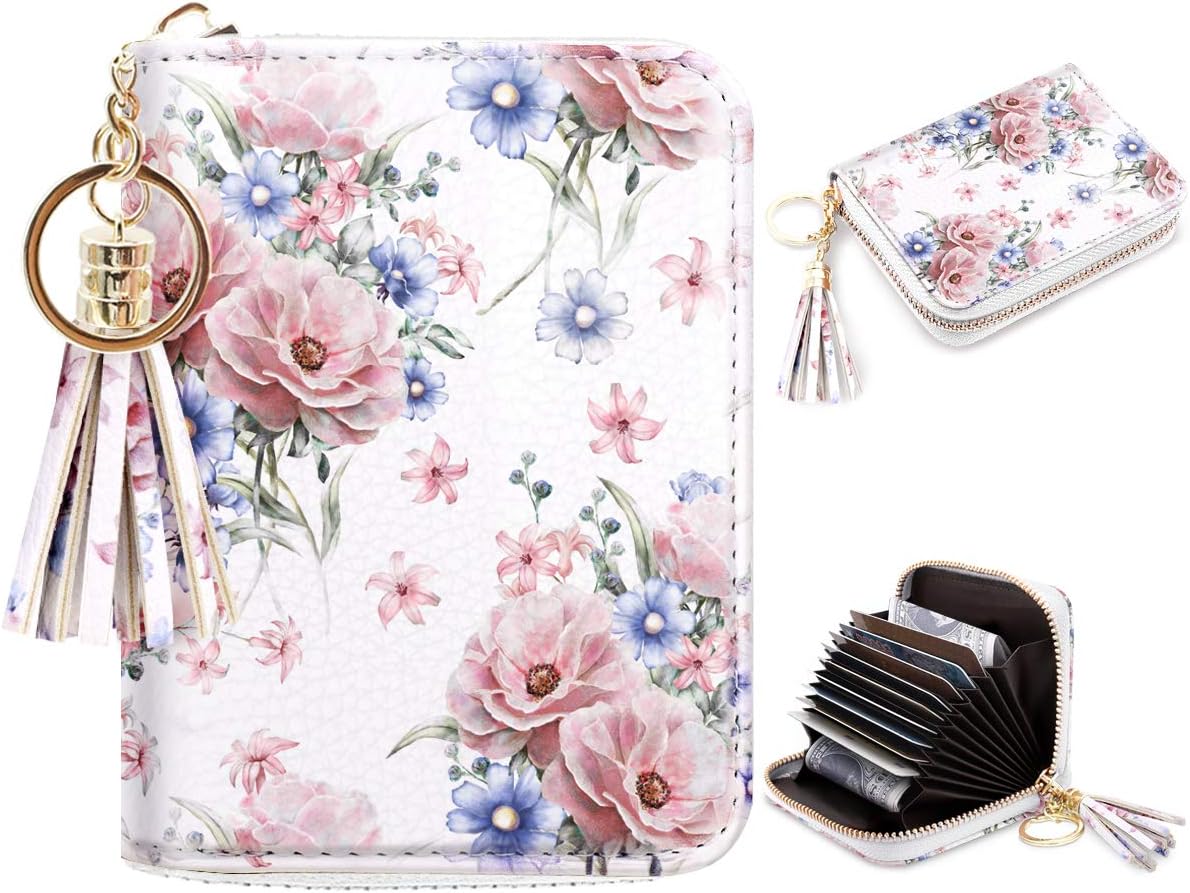 Amazon.com: Coco Rossi Women's Card Case RFID Cute Flowers Small Wallet ...