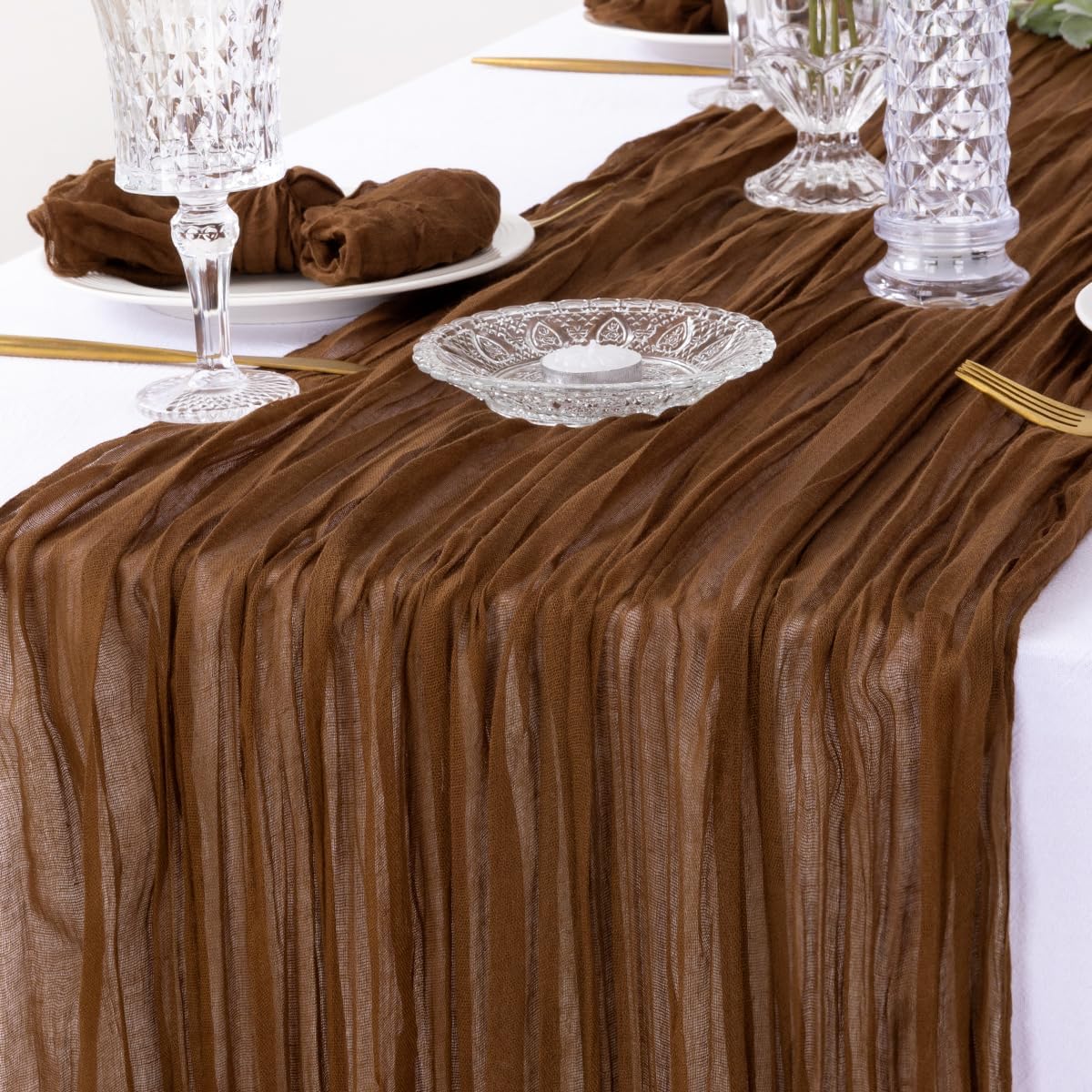Amazon.com: DeZerlor 6Pack Brown Cheesecloth Table Runner Boho Gauze ...
