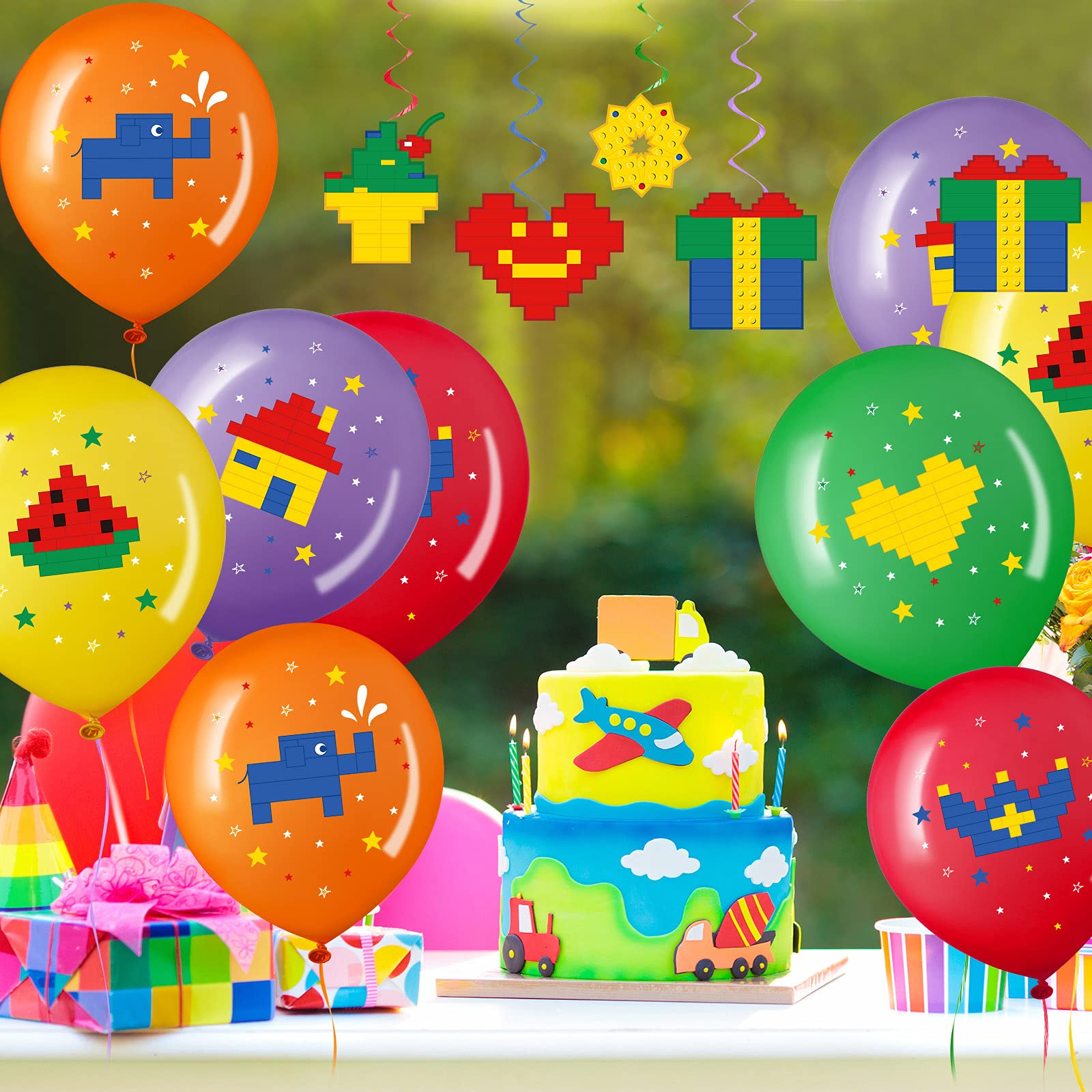 61 Pcs Building Block Party Decorations Building Block Birthday Banner ...