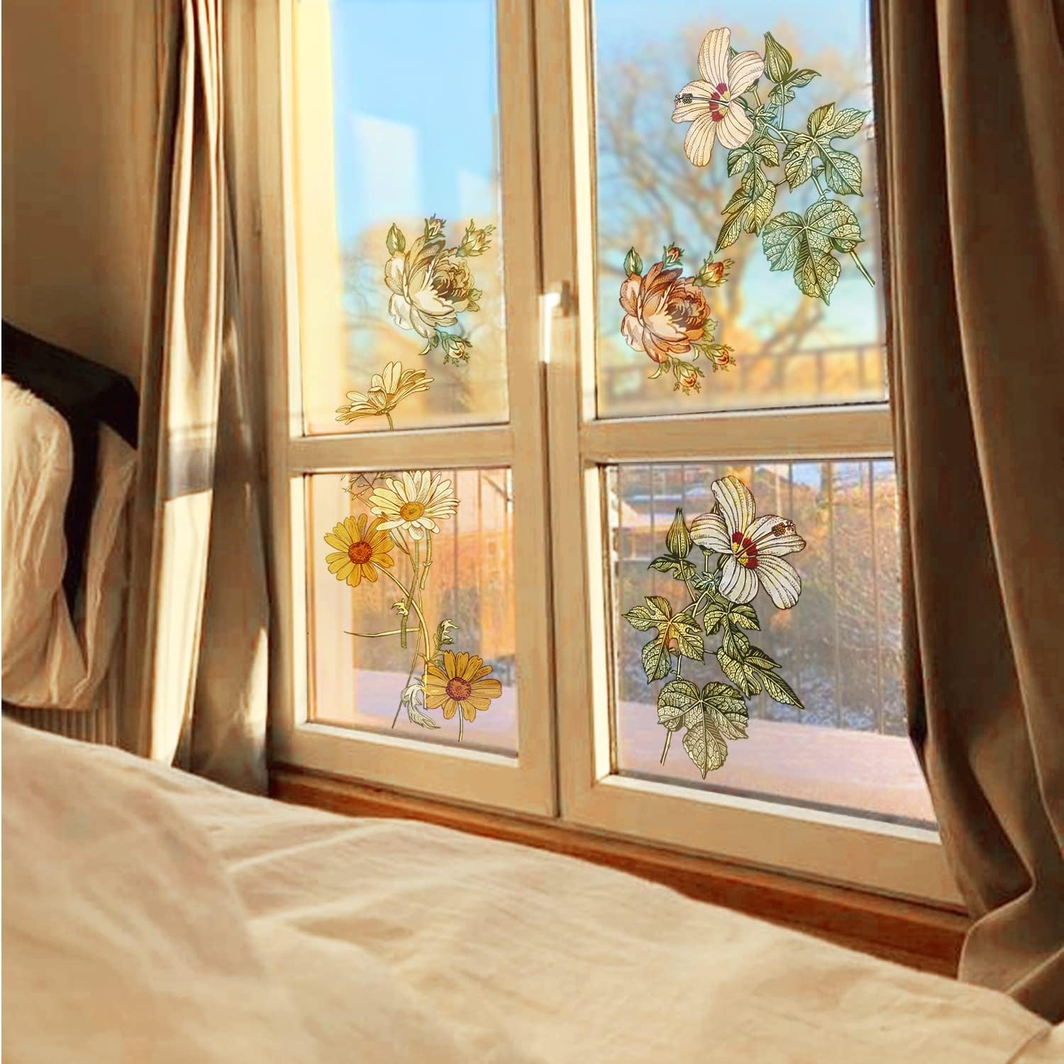 Flortlias Watercolor Floral Window Sticker, Static Cling Window Clings ...