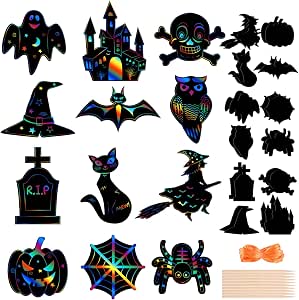 CHRORINE 24Pcs Halloween Theme Scratch Paper Kit 12 Styles Scratch Art ...