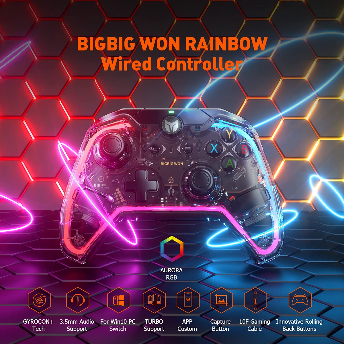 Buy BIGBIG WON Wired Rainbow Game Controller for PC/Nintendo Switch,PS4 ...