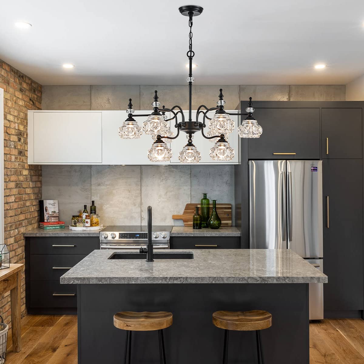 Tuscan Lighting Over Island Tuscan Stone