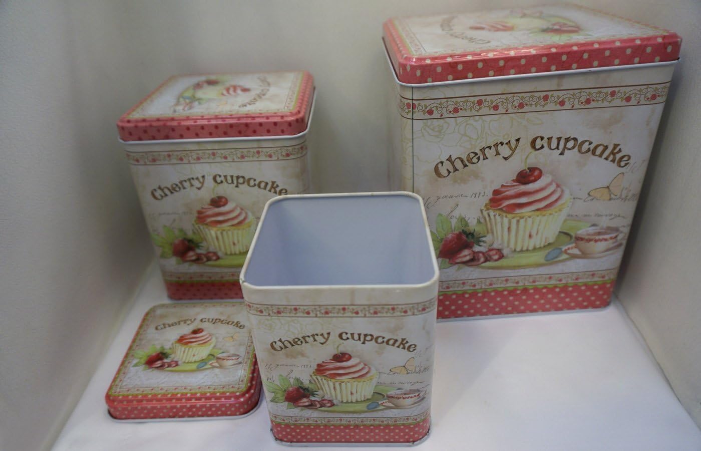 Amazon.com: Beautiful cherry cupcake themed storage tins , shabby chic ...