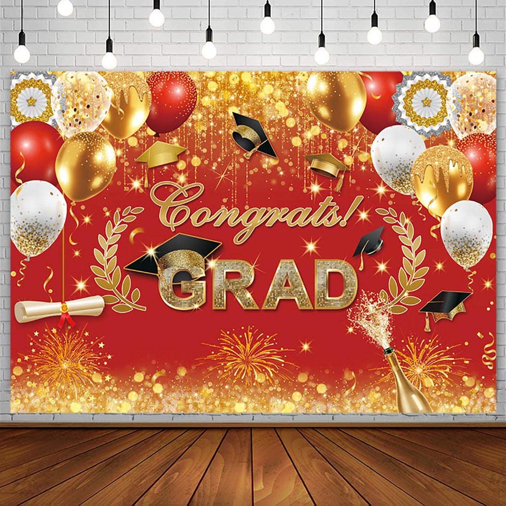 Buy AIBIIN 7x5ft Congrats Grad Backdrop Red Gold Glitter Graduation ...