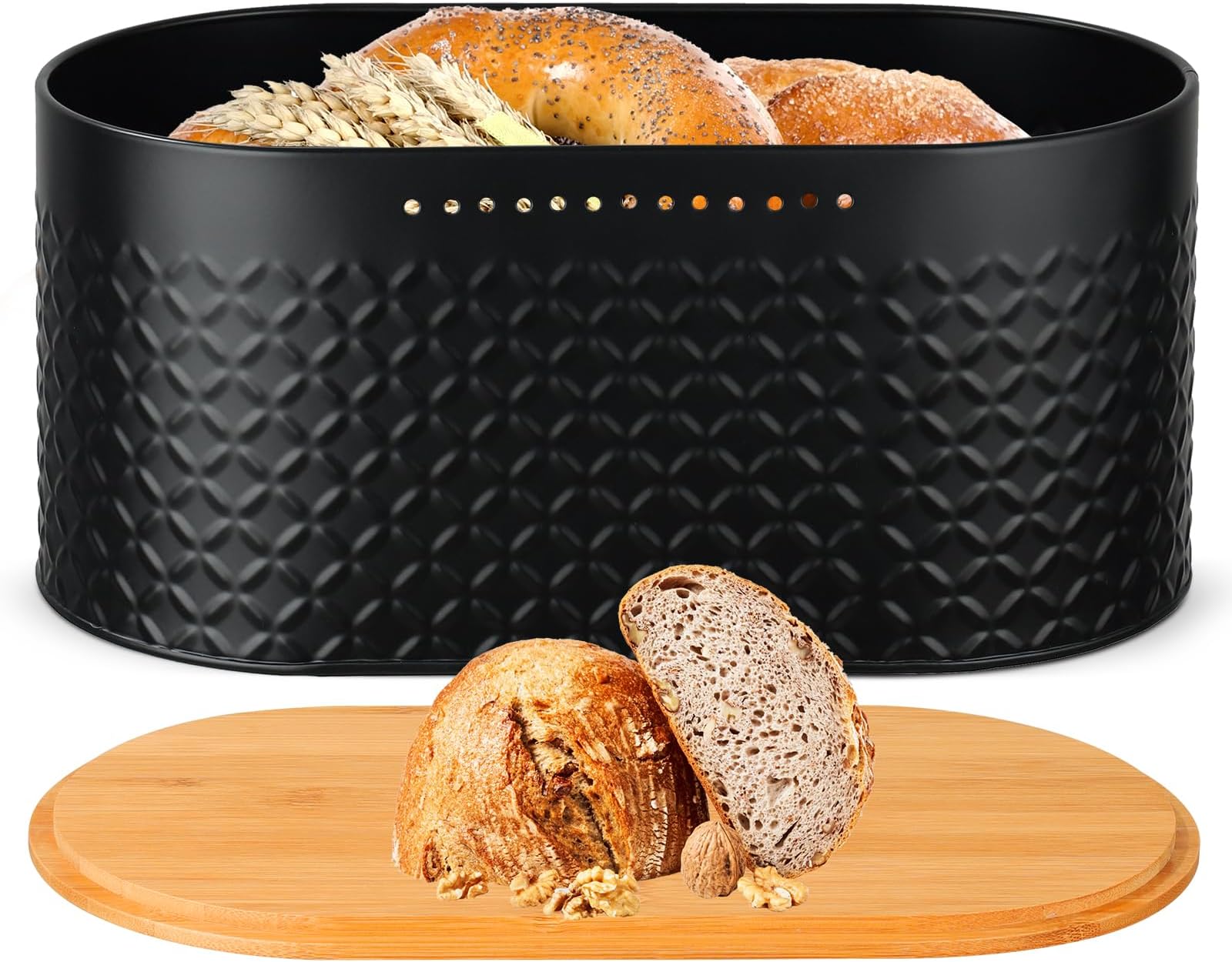 Amazon.com: Widousy Bread Bin with Bamboo Lid, Black Bread storage box ...