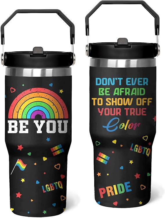 Amazon.com: Rainbow Pride Flag Tumbler, Retro Be You Travel Mug, Gay ...