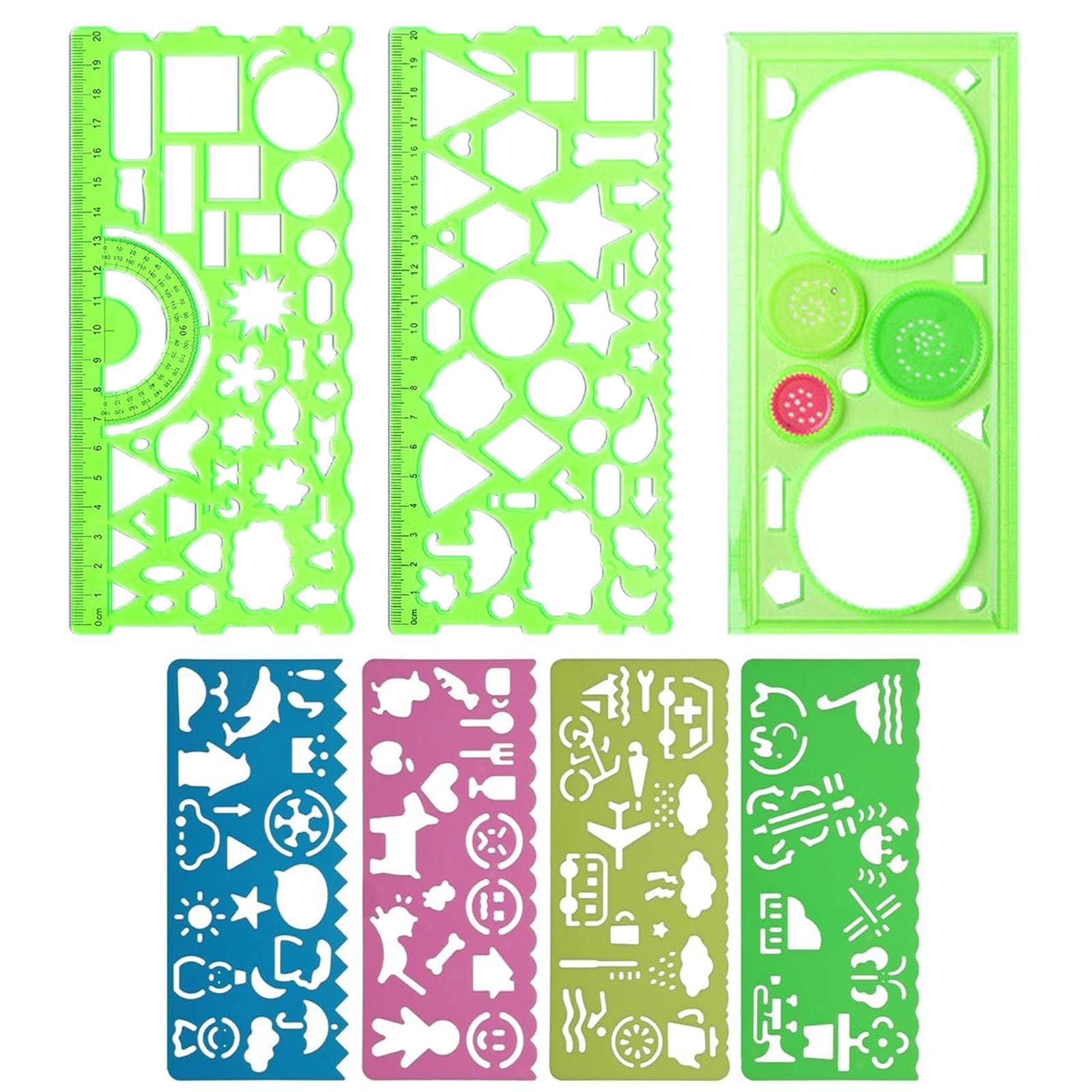 Amazon.com : 7 Pcs Drawing Stencils Set Multifunctional Geometric Ruler ...