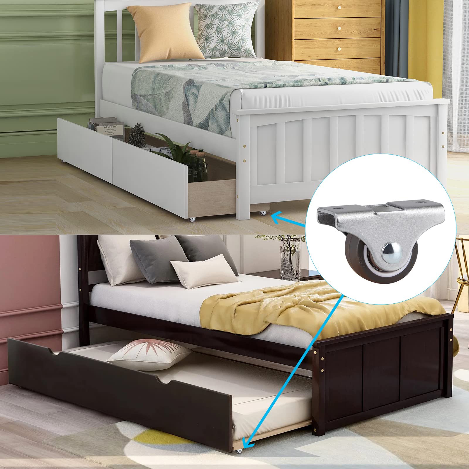 Snapklik.com : 8-Pack Rigid Caster 1", Low Profile Caster Wheel, Top ...