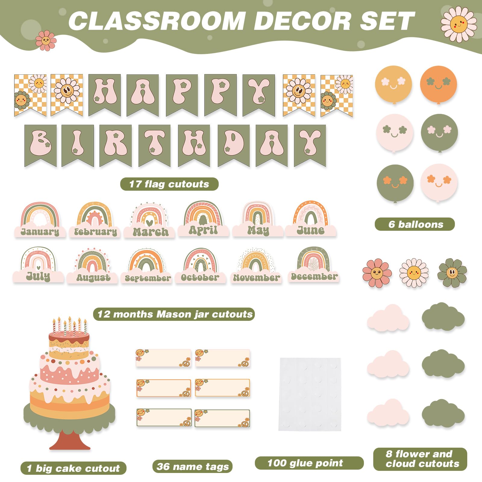 Snapklik.com : Nezyo Happy Birthday Classroom Bulletin Board Set, 80 ...