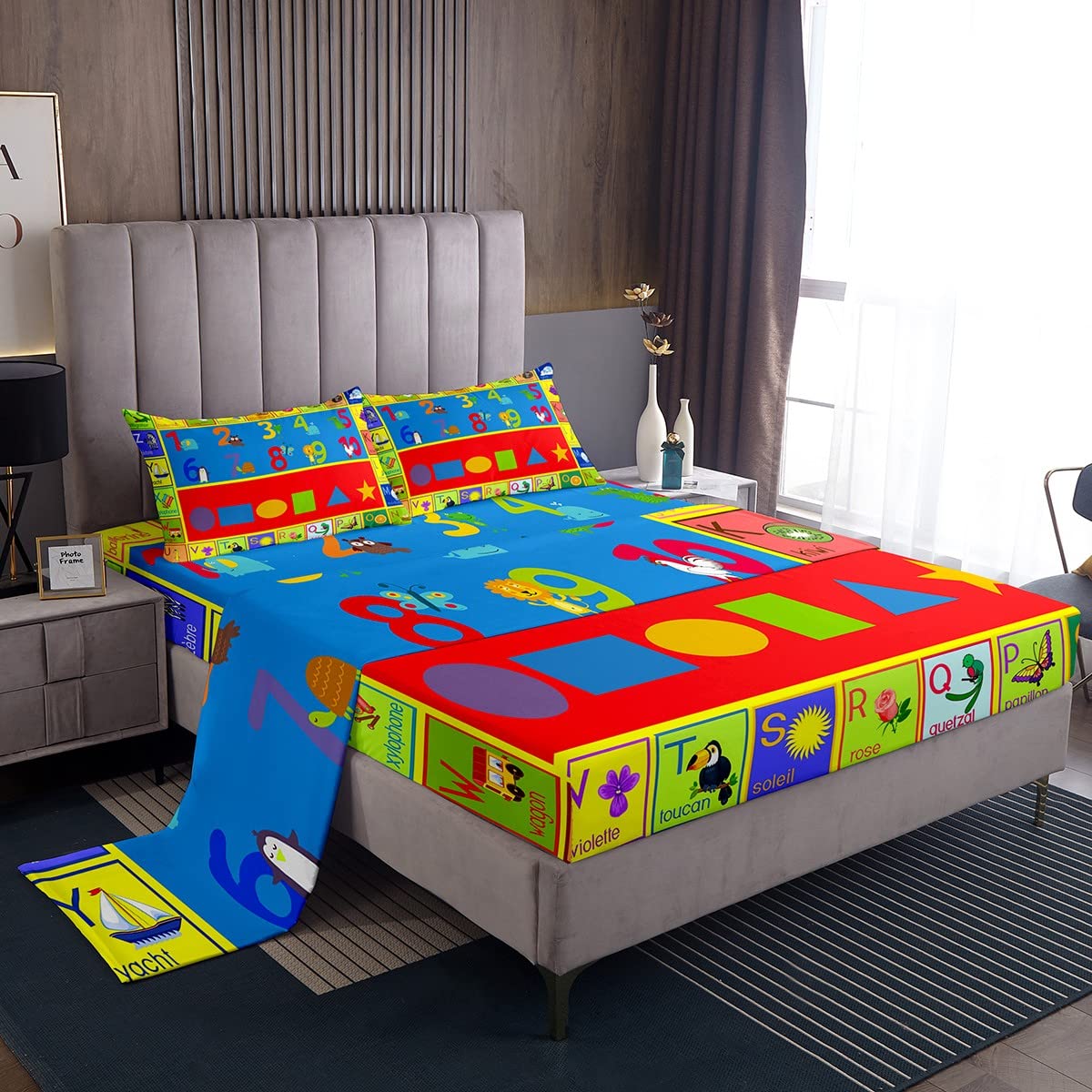 Amazon.com: Queen Kids Educational Learning Bed Sheets Set Boys Girls ...