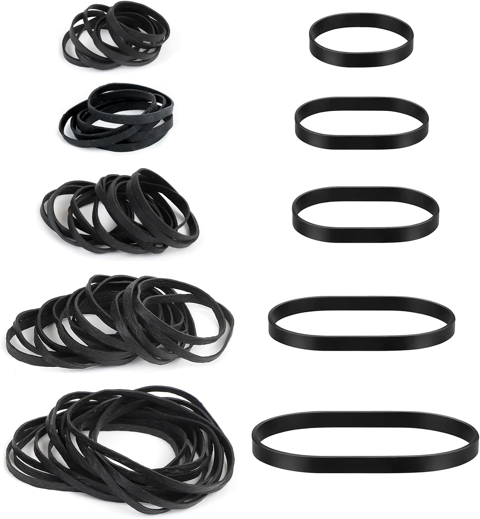 100pcs Black Rubber Bands 5 Sizes Heavy-Duty Thick Rubber Band Assorted ...