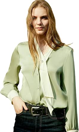 COLD POSH Silk Blouse for Women 100% Pure Silk Shirts: Long Sleeve V ...