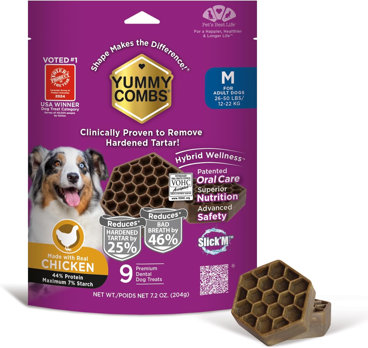 Amazon.com : Yummy Combs Dog Dental Treats – Vet VOHC Approved, Removes ...