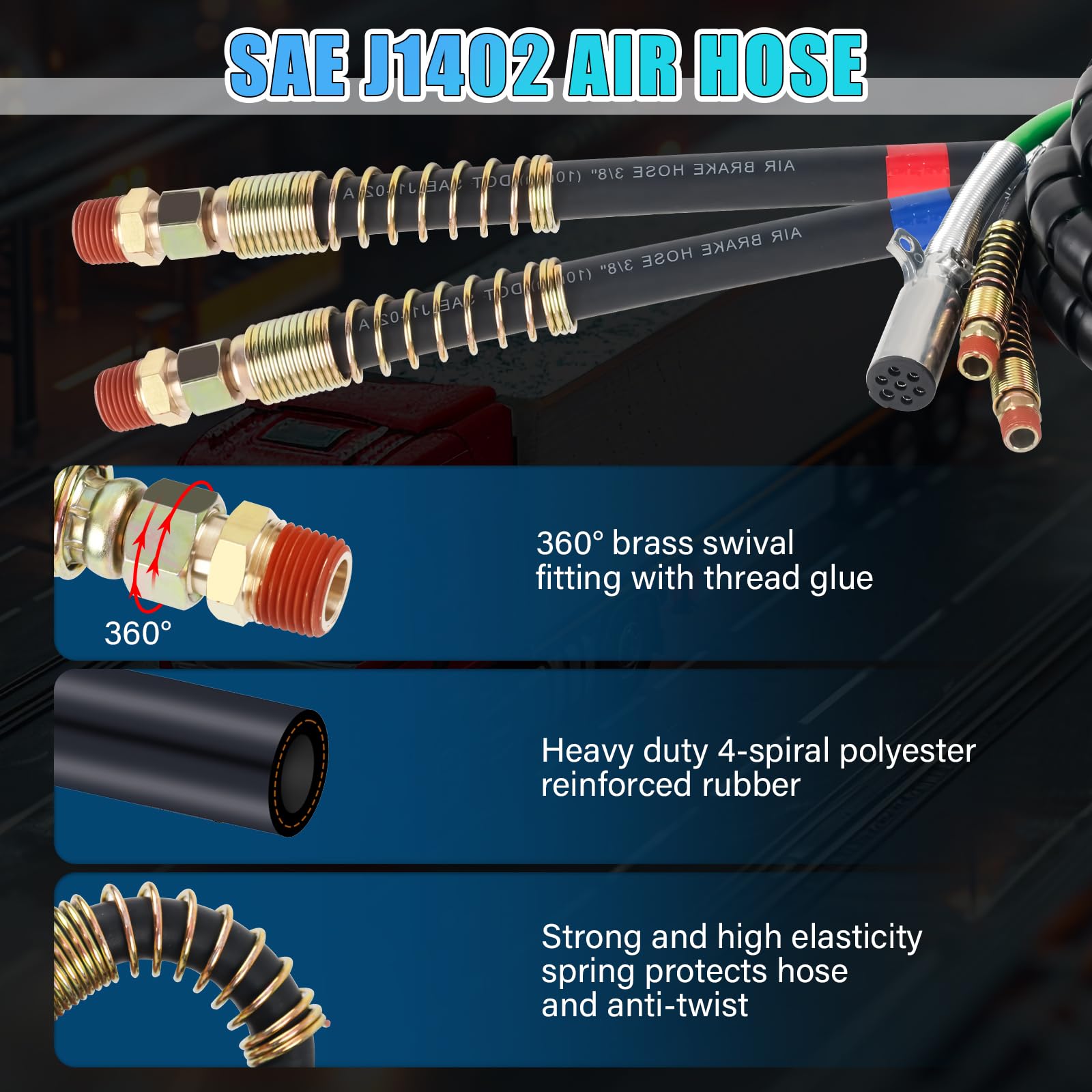 Snapklik.com : Boeray 12FT 3 In 1 Semi Truck Air Lines Kit Truck Air Hose