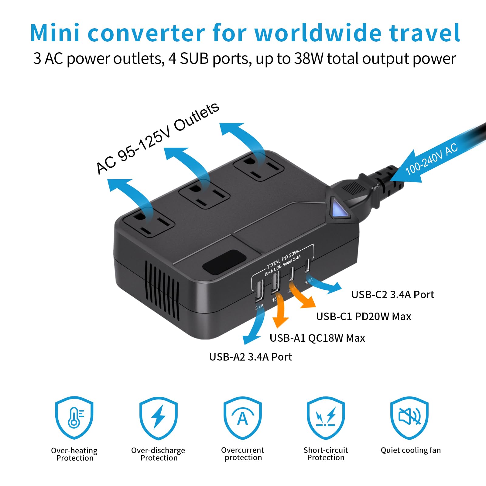 Snapklik.com : Universal 100V-220V Travel Converter, 250W Travel ...