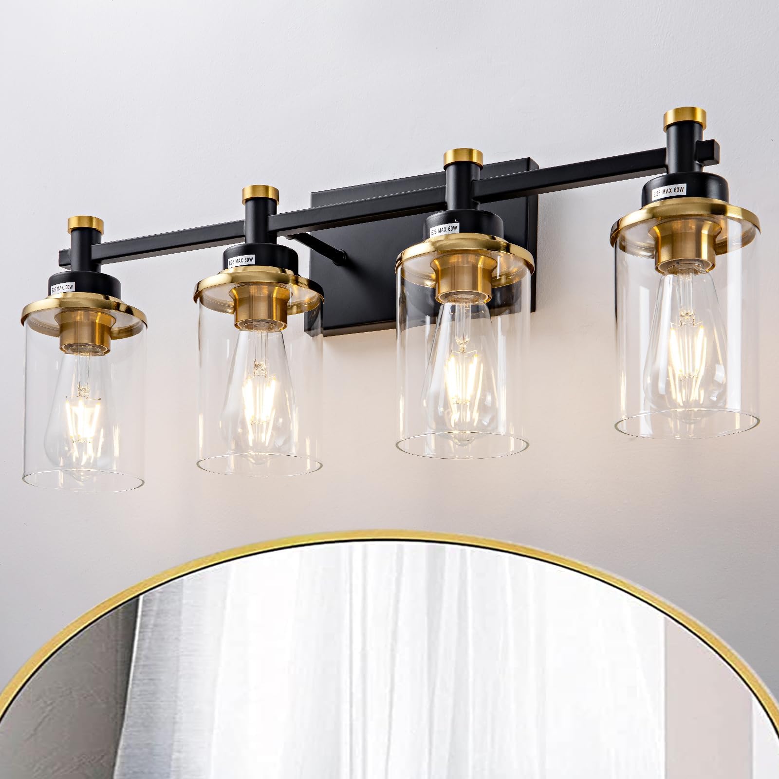 Aixialin 4 Light Bathroom Vanity Light, Modern Black and Gold Vanity ...