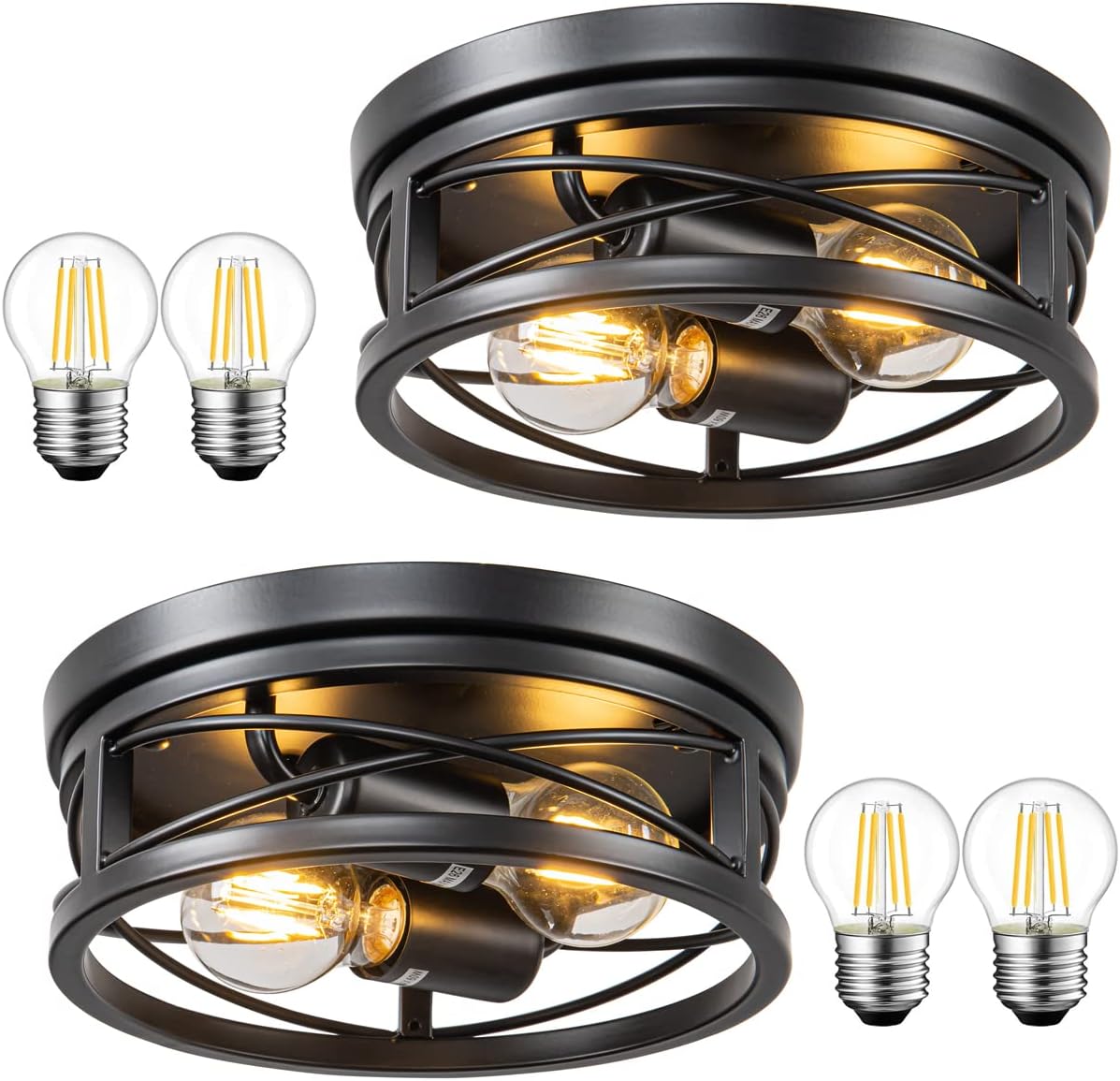 SIHANJUN Black Flush Ceiling Light, 2 Light Hallway Fixture Ceiling ...