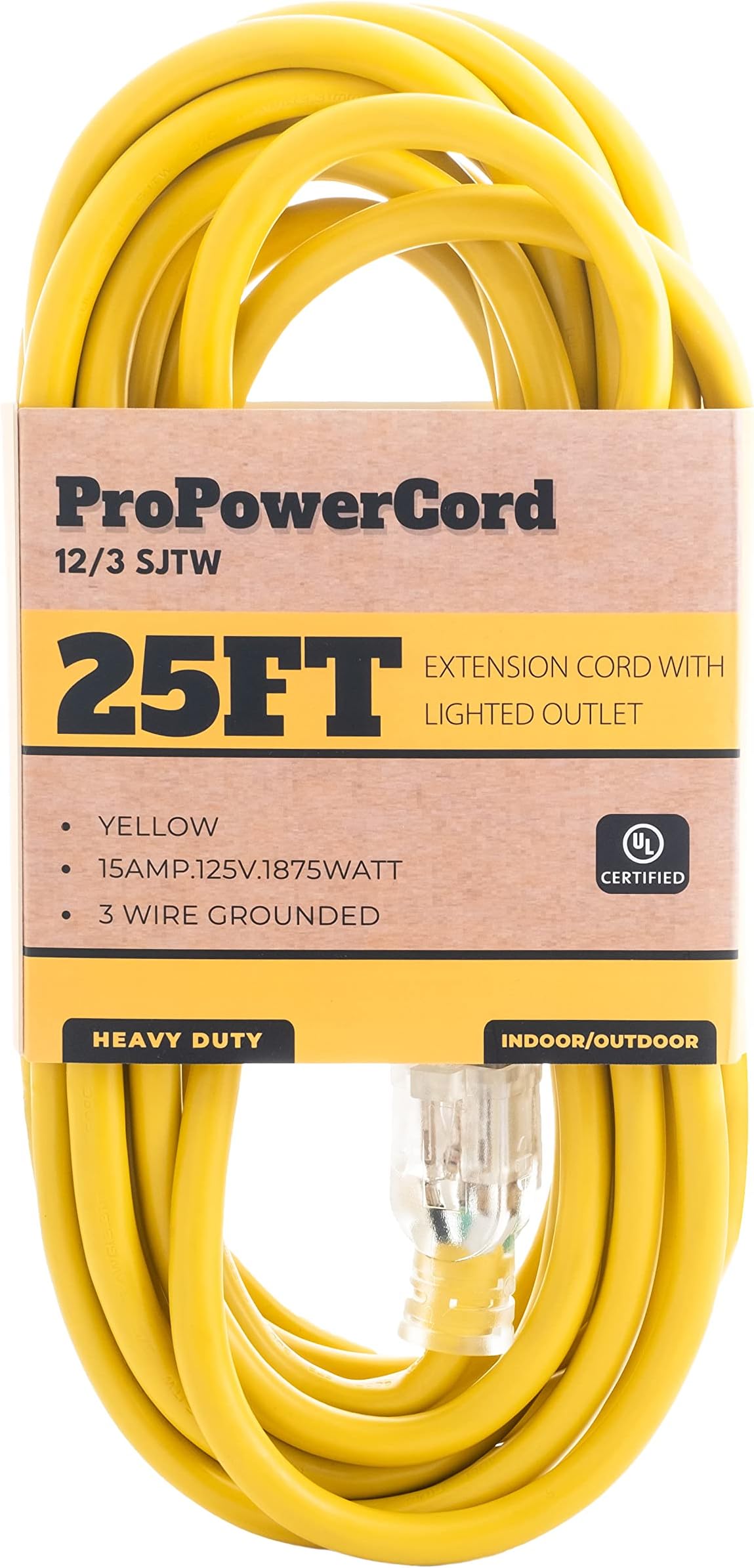ProPowerCord Outdoor Heavy Duty 25FT Gauge 12/3 STJW 3 Prong Extension ...