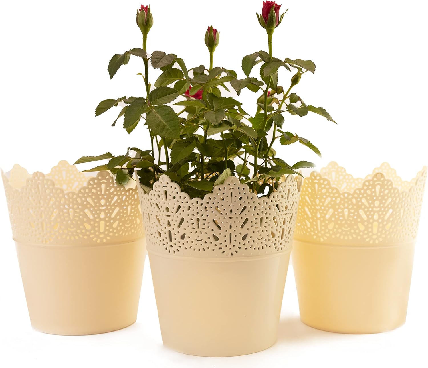 Ecru Plant Pots Indoor 14.5cm Diameter 14cm Height Set of 3 - Round ...