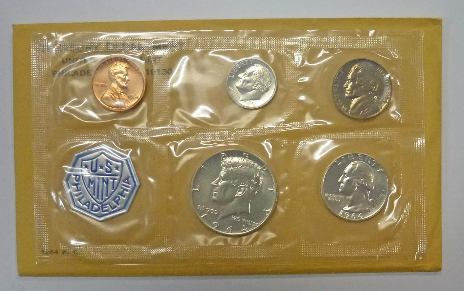 1964 P Silver Proof Set original envelope Opened 1c-50c US Mint Proof ...