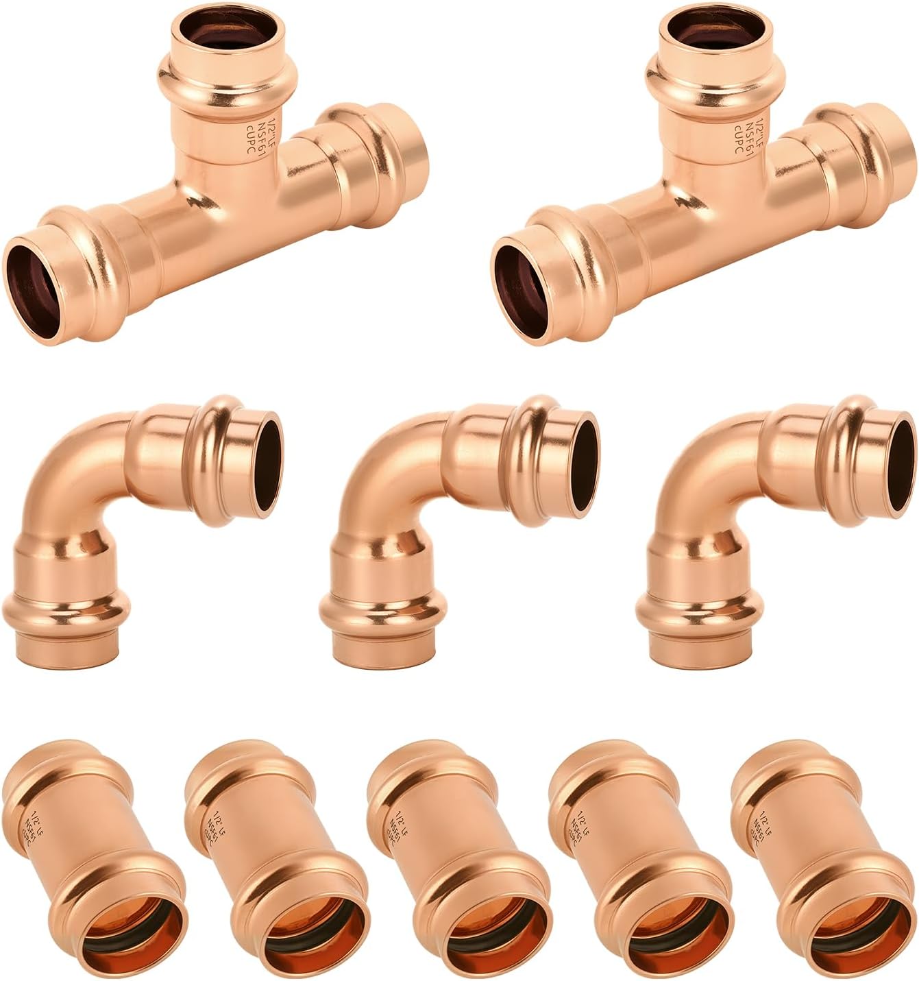 Amazon.com: YVSKM 1/2" Copper Press Fittings Assortment Kit – 2 Tees, 3 ...