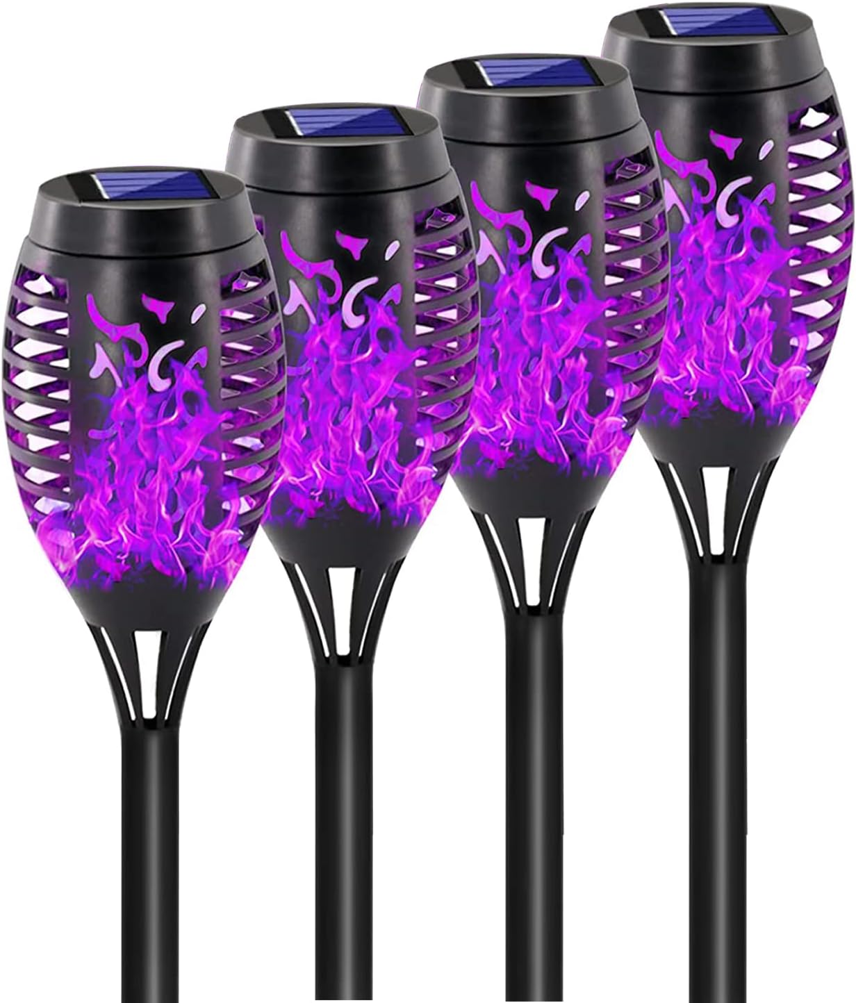 Solar Lights Outdoor, 4 Pack Purple Solar Torch Light with Flickering ...