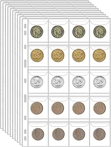 Amazon.com : 20 Pockets Coin Collection Sleeves,10 Sheets Standard 9 ...
