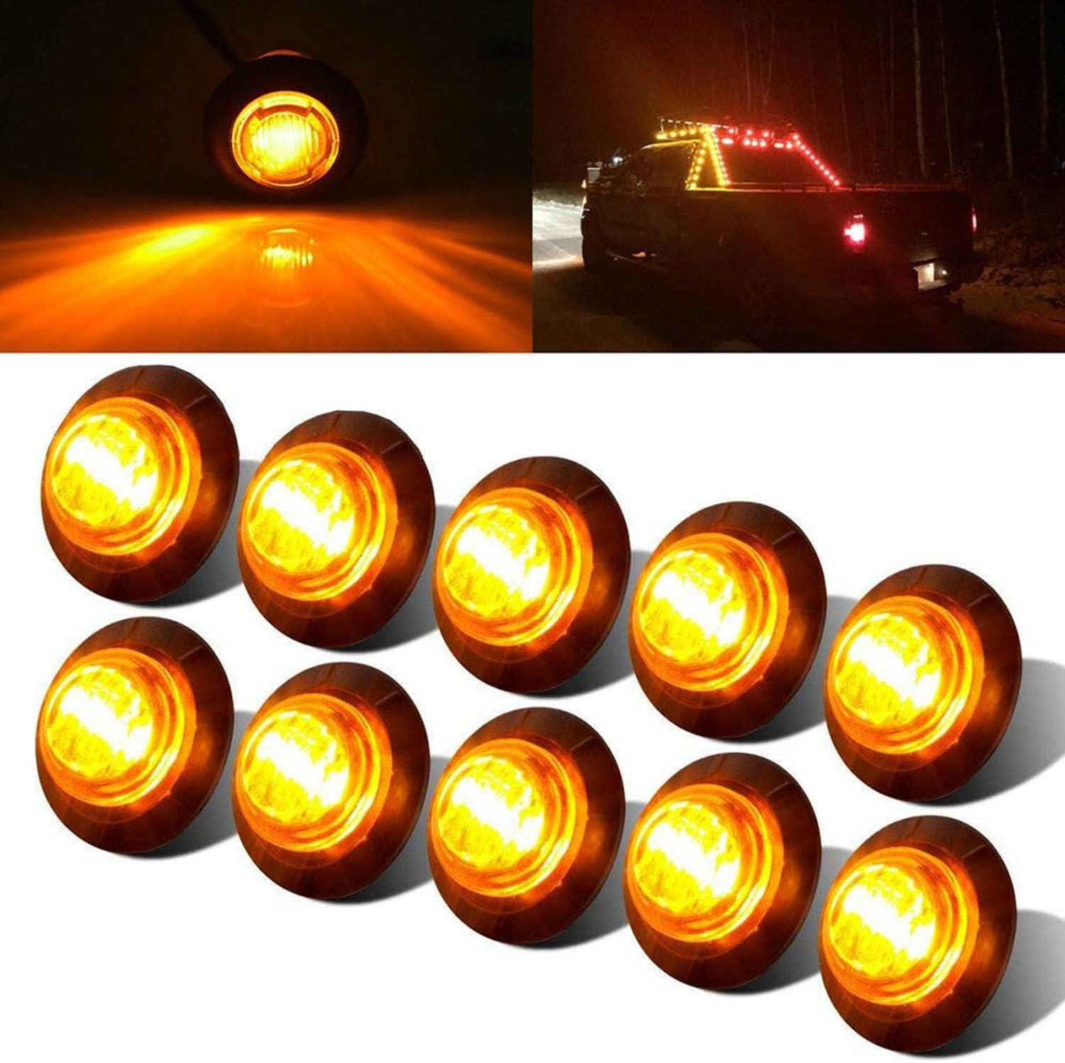 10pcs 3/4'' Round LED Marker Clearance Lights, 12V Waterproof Trailer ...
