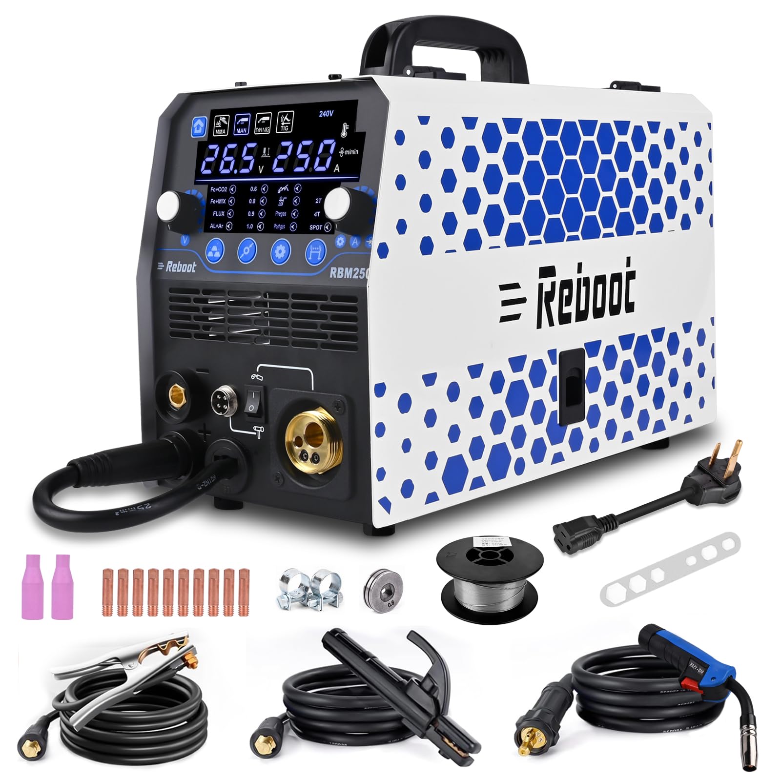 Snapklik.com : Reboot MIG Welder, 250Amp 6 In 1 Gas/Gasless Flux Core ...