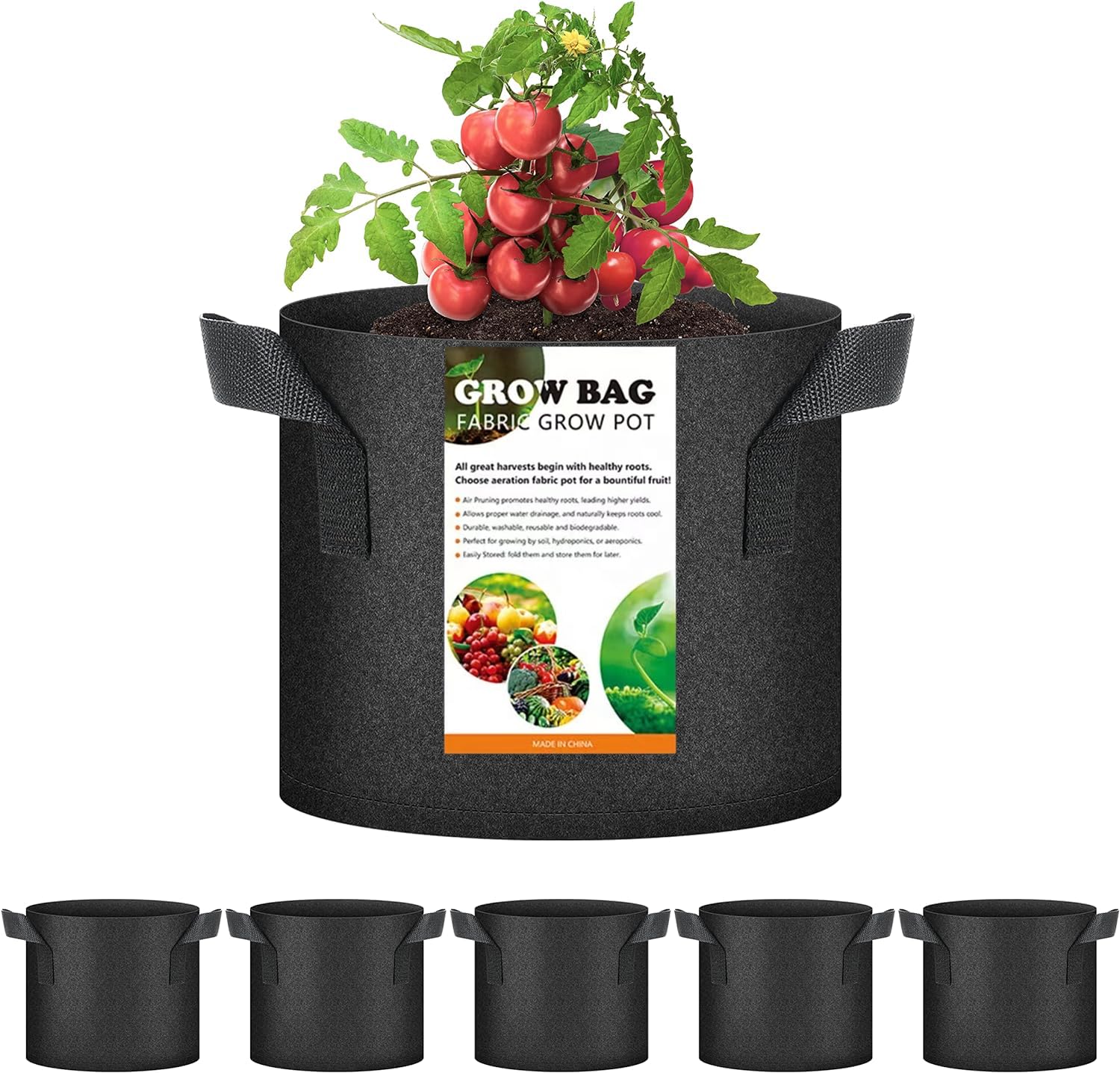 6 Pack Heavy Duty 7 Gallon Plant Grow Bags|26 Litre Weather Proof Non ...