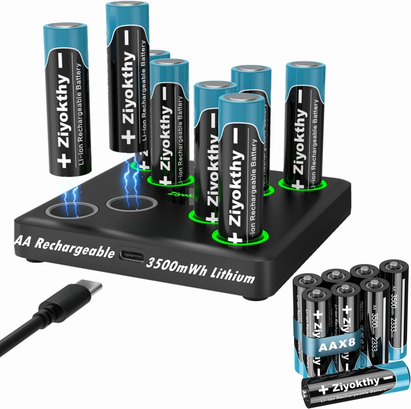 Amazon.com: Ziyokthy USB Rechargeable AA Batteries with Charger, 8 Pack ...