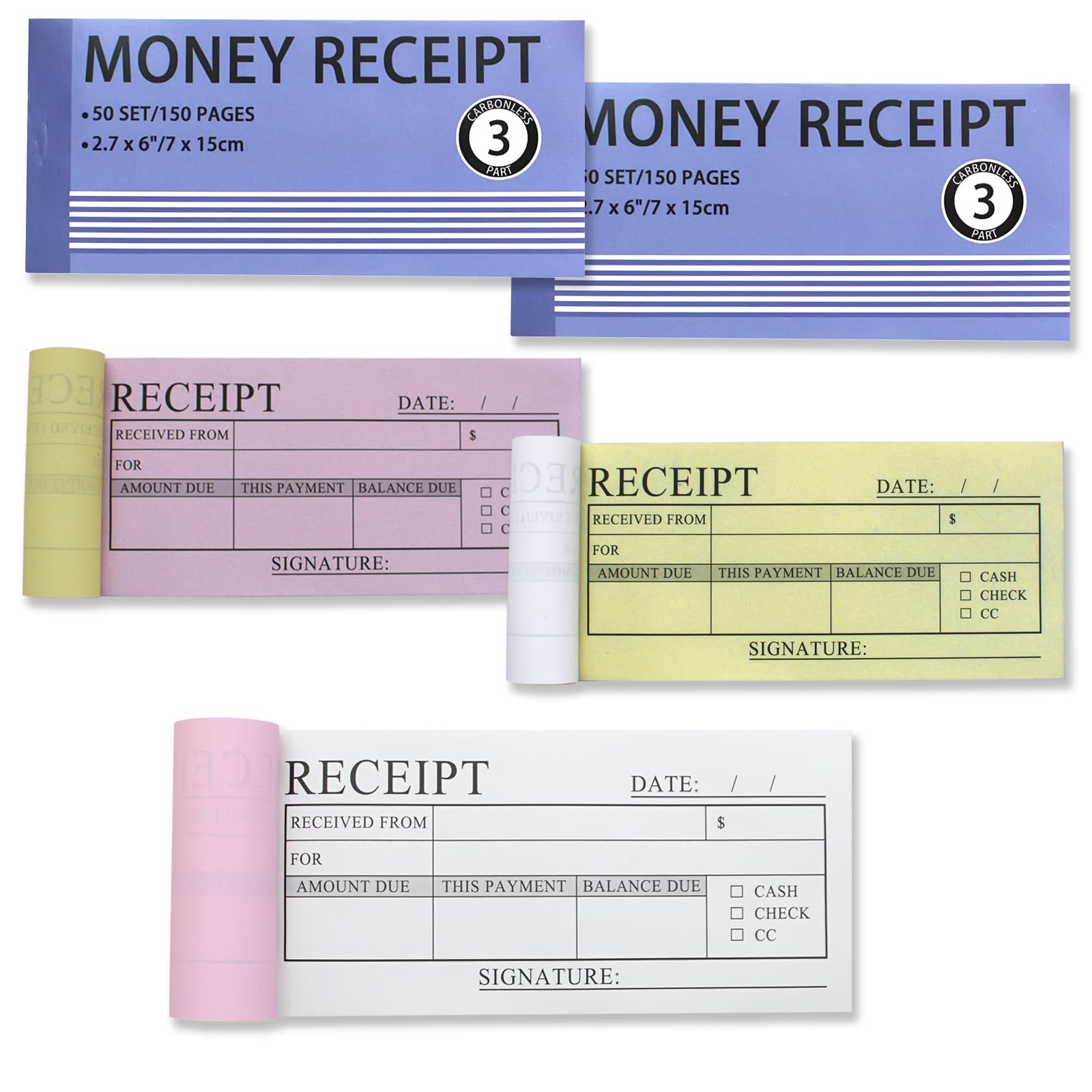 Snapklik.com : Money Receipt 5 Pack, 2.75x6 Inch Pocket Size Carbonless ...