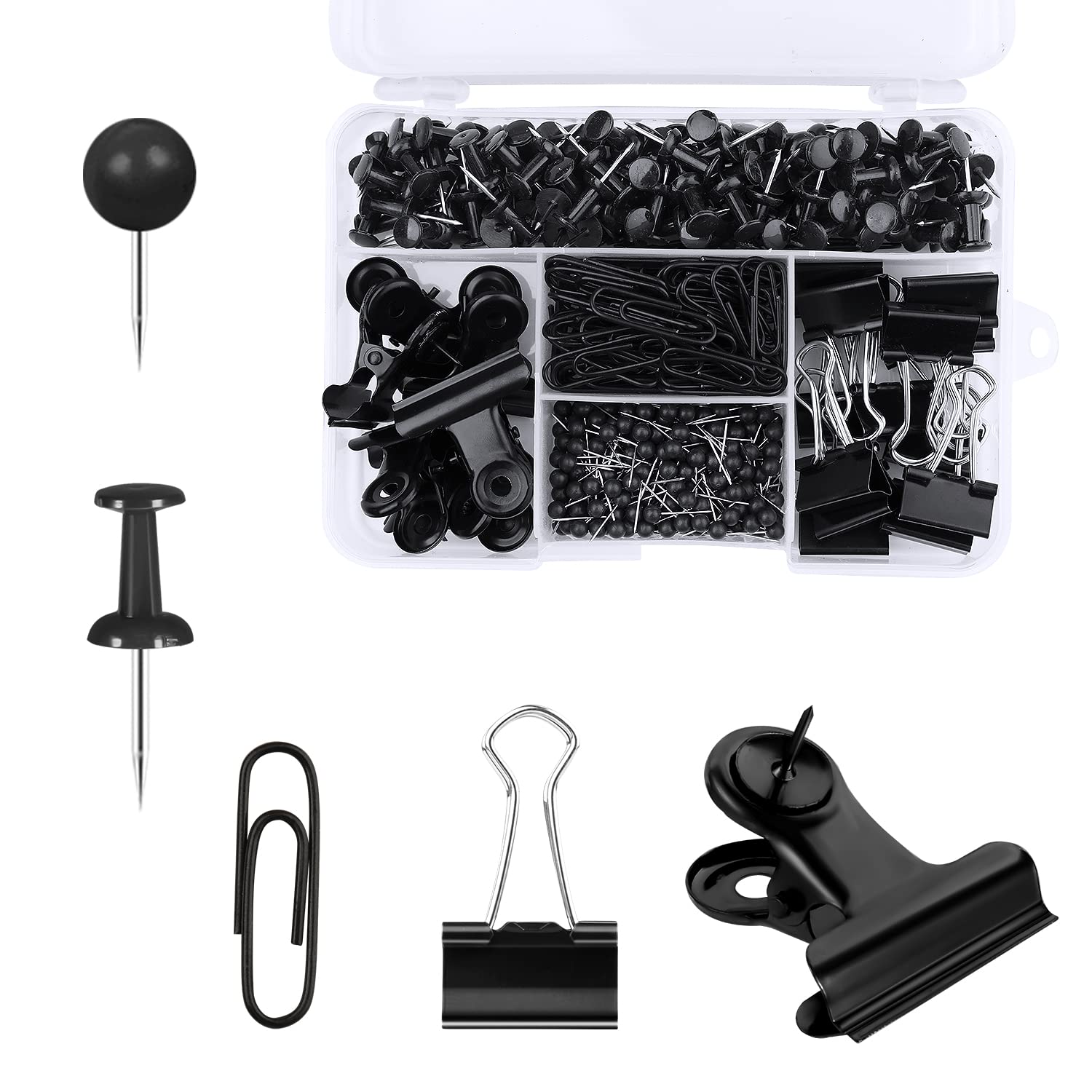 SAVITA 500pcs Black Office Clip Set, Push Pin Clips Thumb Tacks for ...