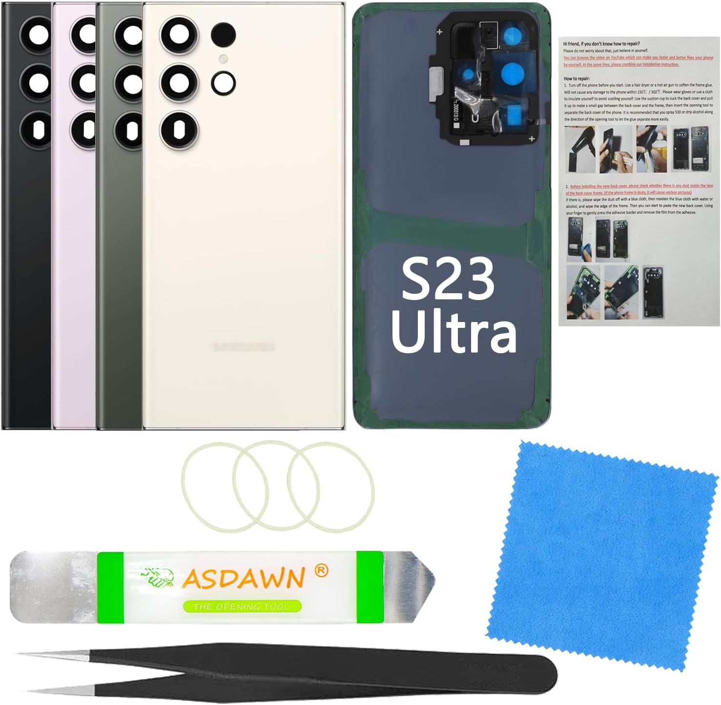 Amazon.com: Galaxy S23 Ultra Back Glass Cover Housing Door Replacement ...
