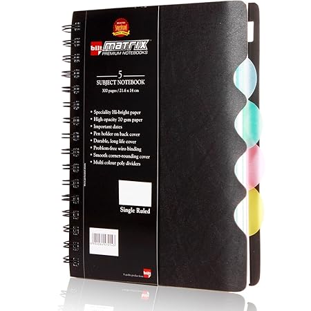 BILT Matrix Premium 5 Subject Notebook - A5, 70 GSM, 300 pages, Single ...