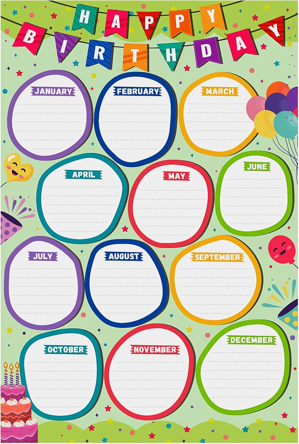 Amazon.com: WhatSign Classroom Birthday Chart - Happy Birthday Poster ...