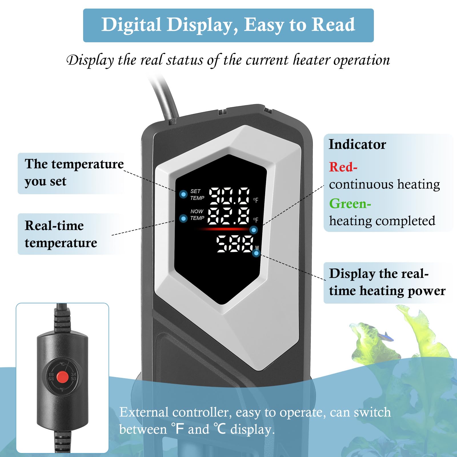 HITOP 800W Titanium Aquarium Heater: Digital Fish Tank Heater with ...