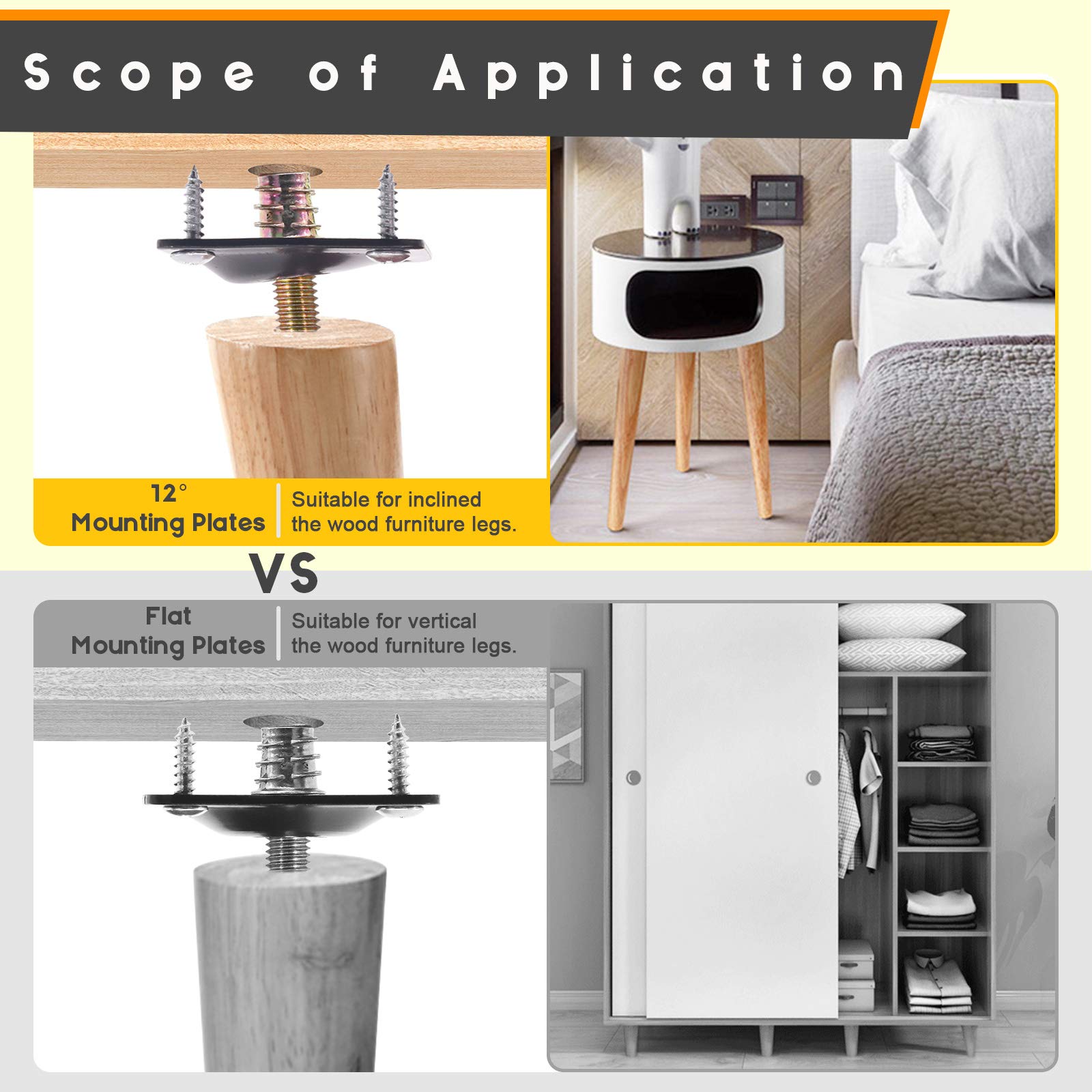 Buy Rustark 8 Sets12 Degree Black Angled Leg Mounting Plates,Furniture ...